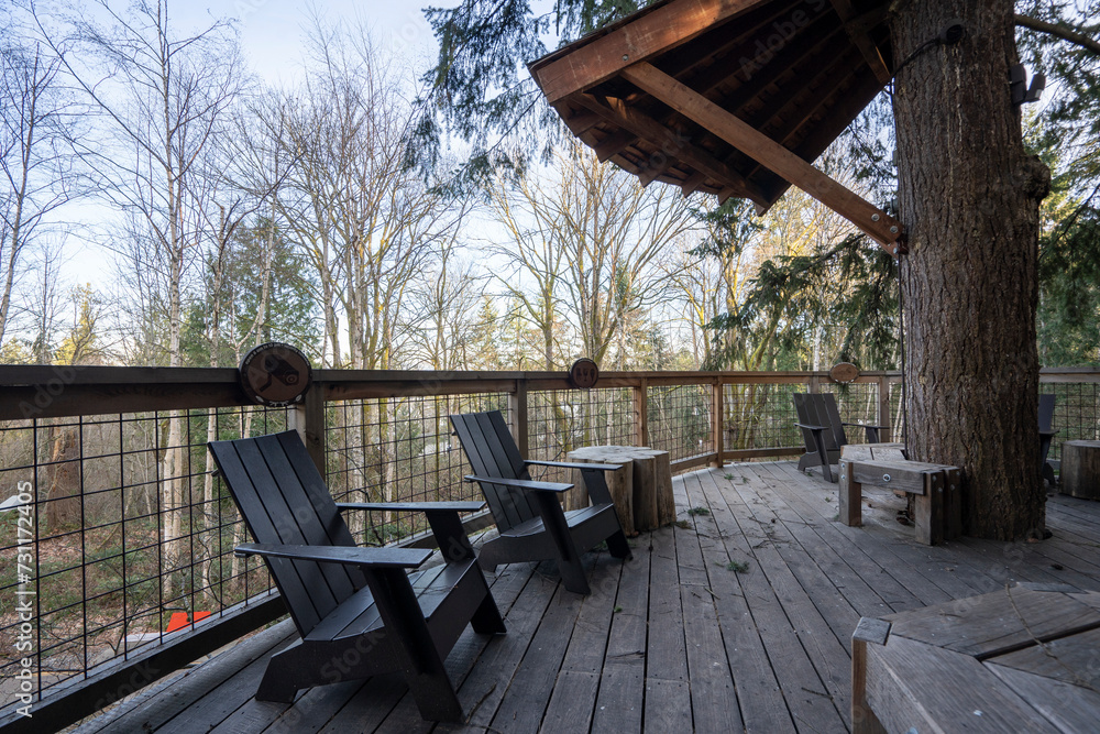 Redmond, WA, USA - Jan 14, 2024: The outdoor deck of one of the three ...