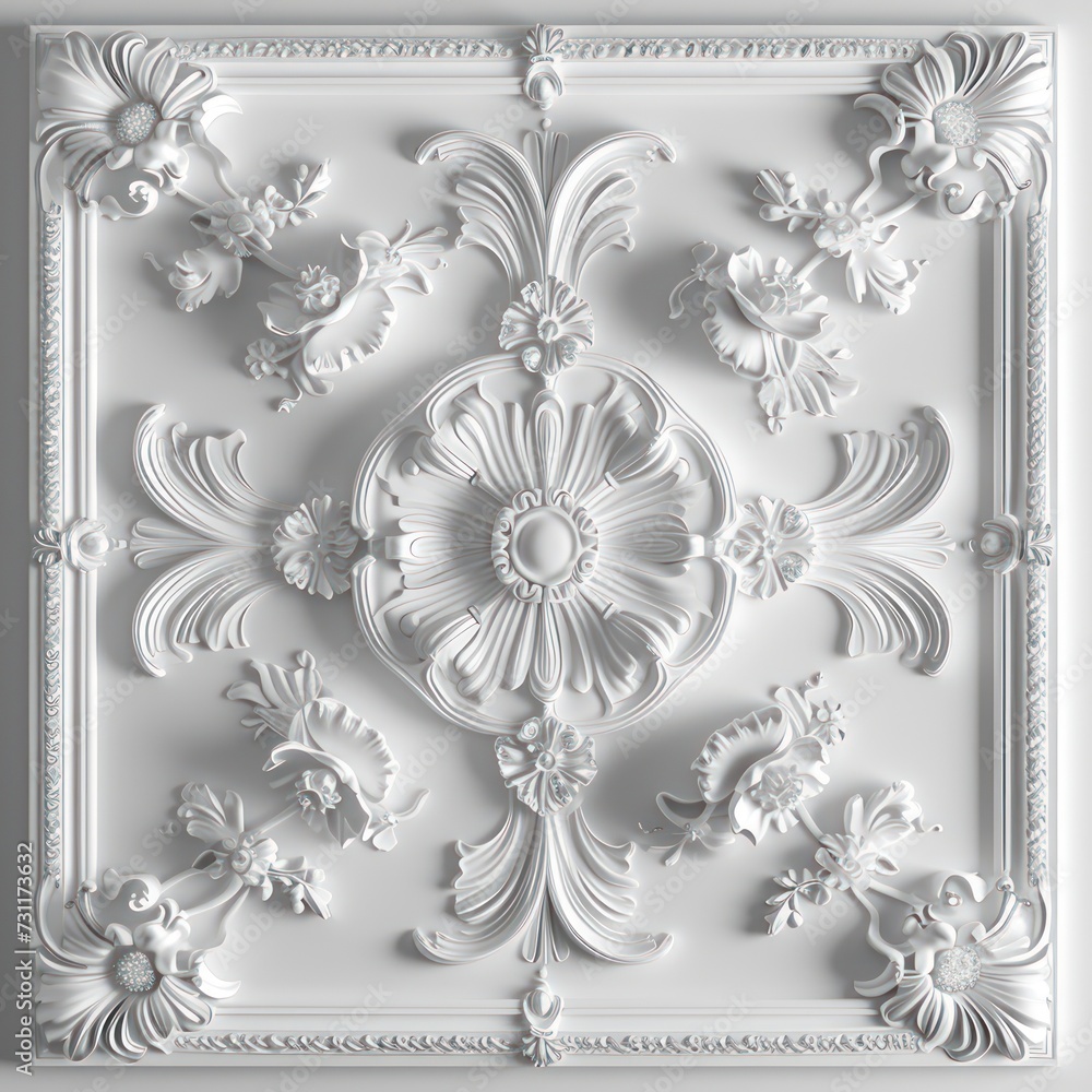Victorian-style white decorative elements on 3D ceiling wall wallpaper ...