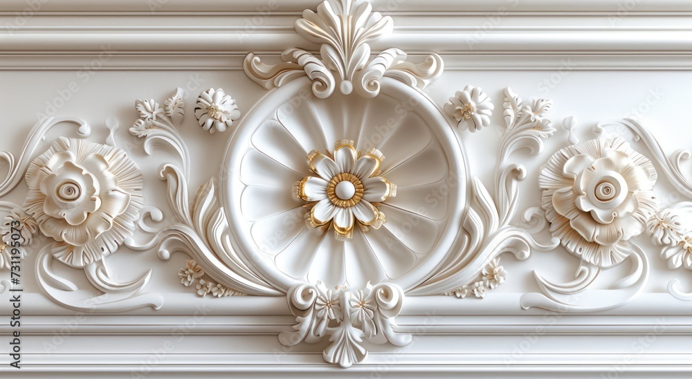 Victorian-style decorative frame background with white-golden 3D ...