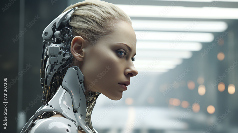 Beautiful Female Robot Cyborg face Ai High Technology Android ...