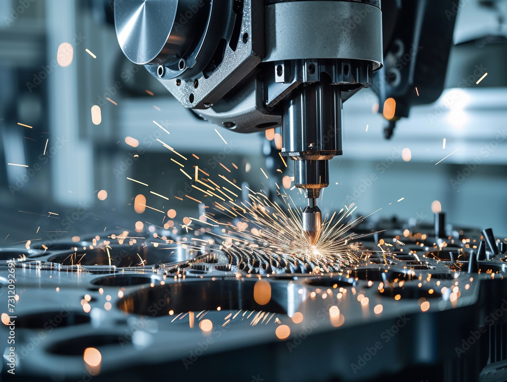 Create an image depicting a skilled technician programming a CNC ...