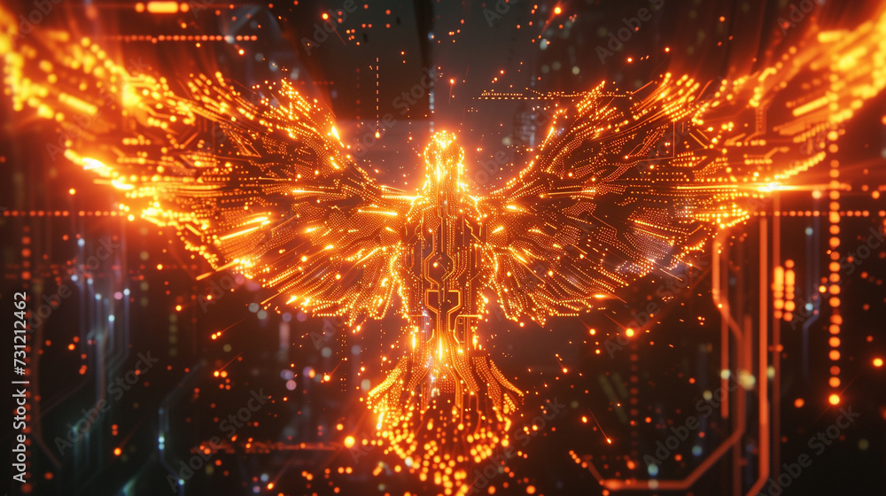 Foto de visualize a majestic phoenix rising from the ashes, its form ...