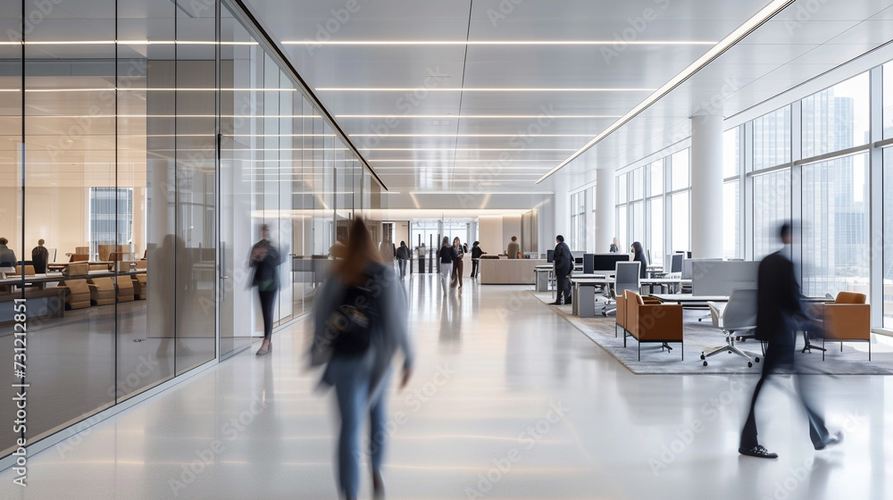 visualize an expansive, modern office space bathed in natural light ...