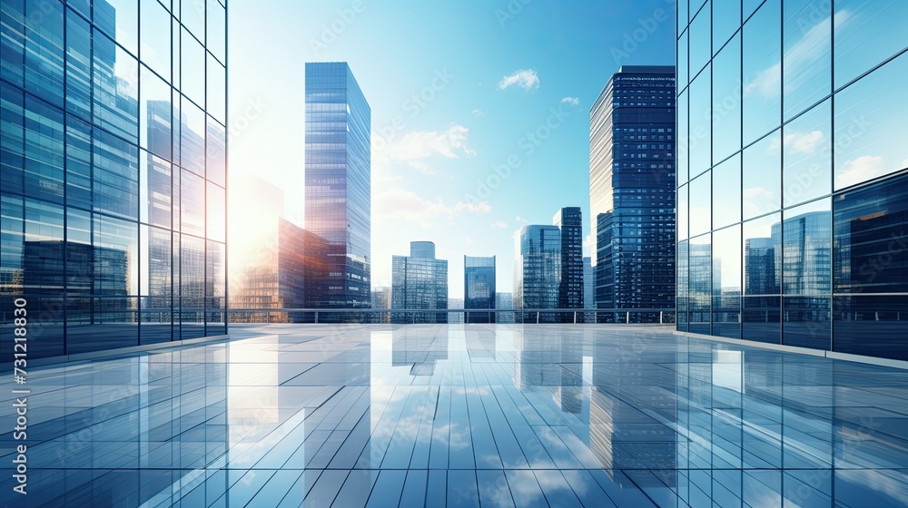 Modern business office skyscrapers. High-rise buildings with blue sky ...