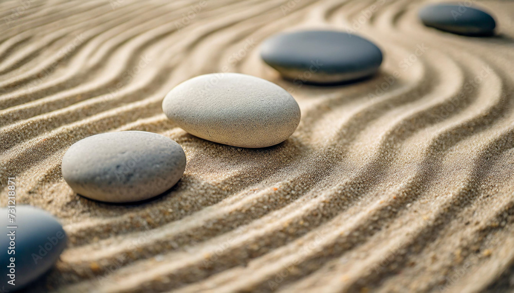 Tranquil Zen garden pattern: Smooth pebbles arranged artistically on ...