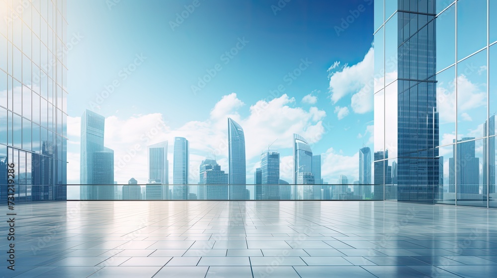 Modern business office skyscrapers. High-rise buildings with blue sky ...