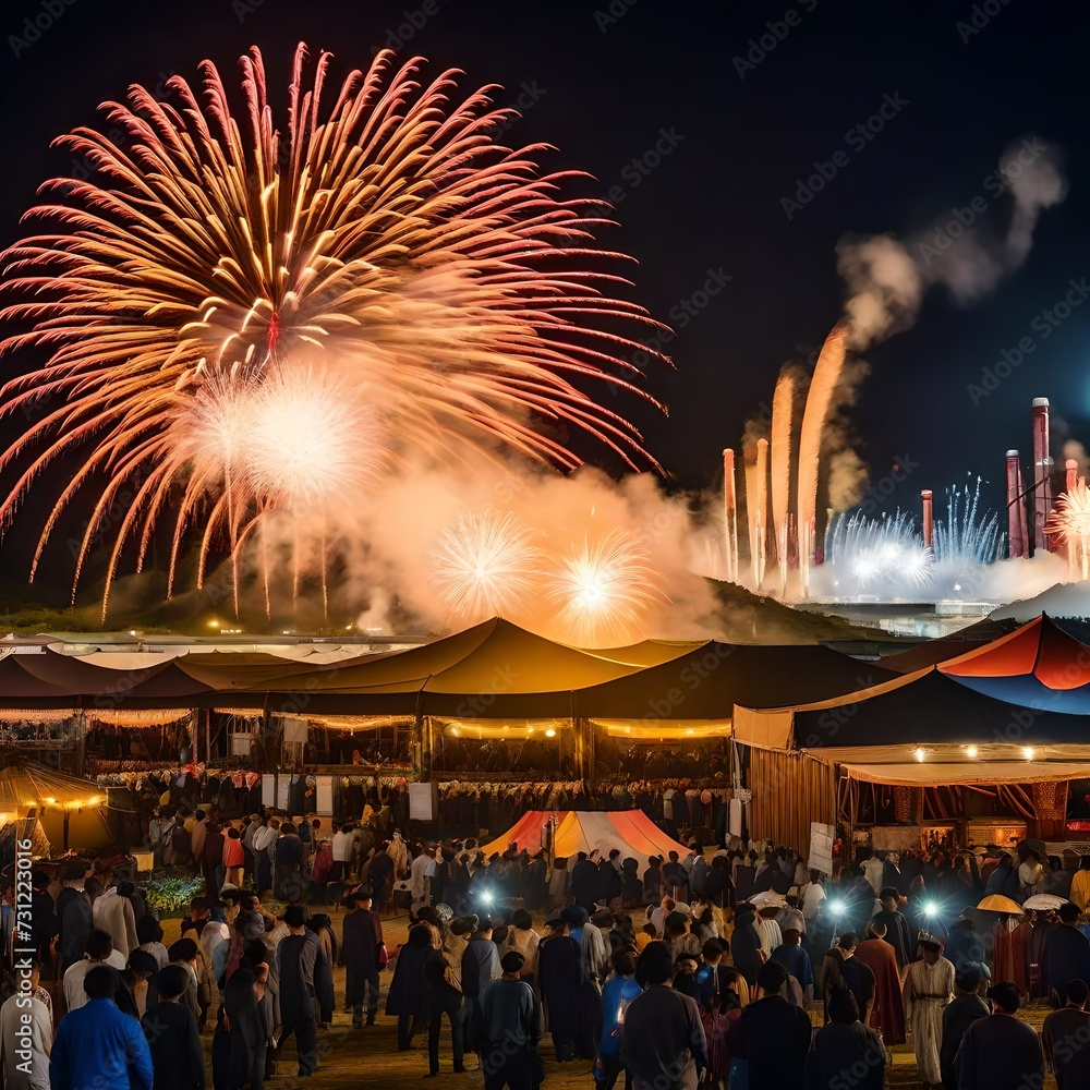 :the image of a firework display in front of the industrial complex ...