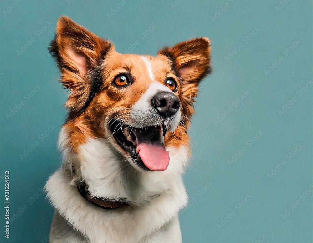 Image of a happy-faced dog with a solid light blue background for ...