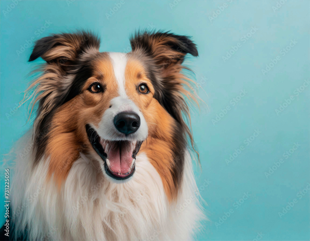 Image of a happy-faced dog with a solid light blue background for ...