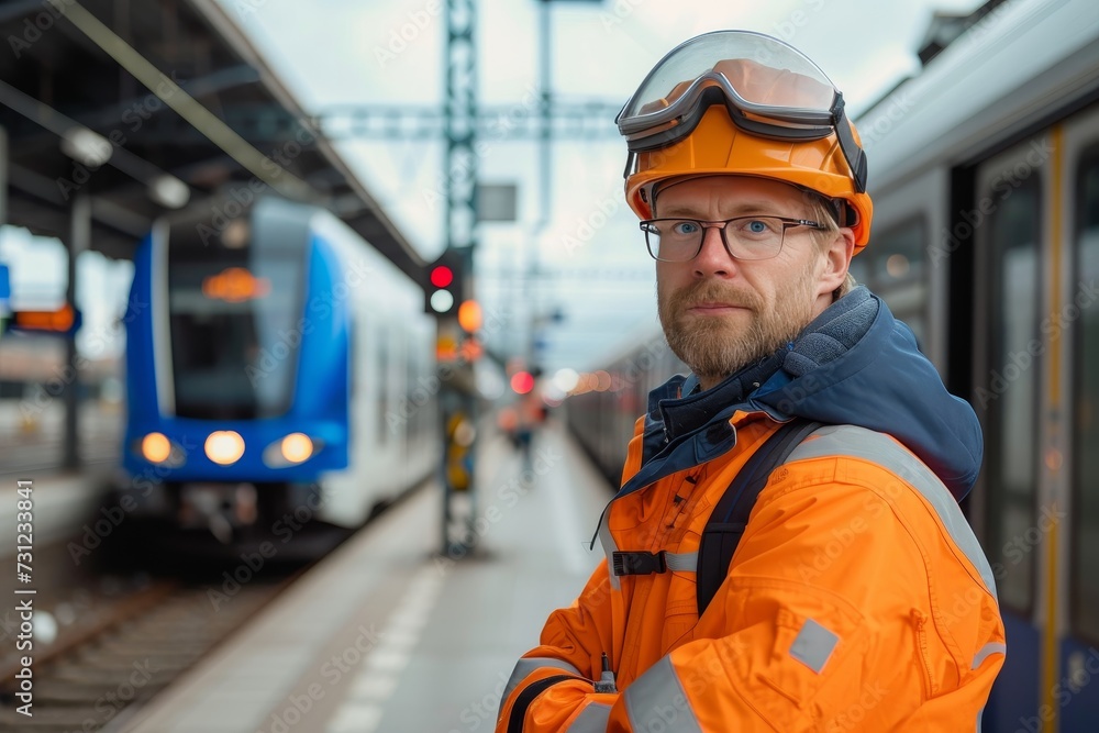 A daring man in an orange jacket and goggles stands fearlessly before a ...
