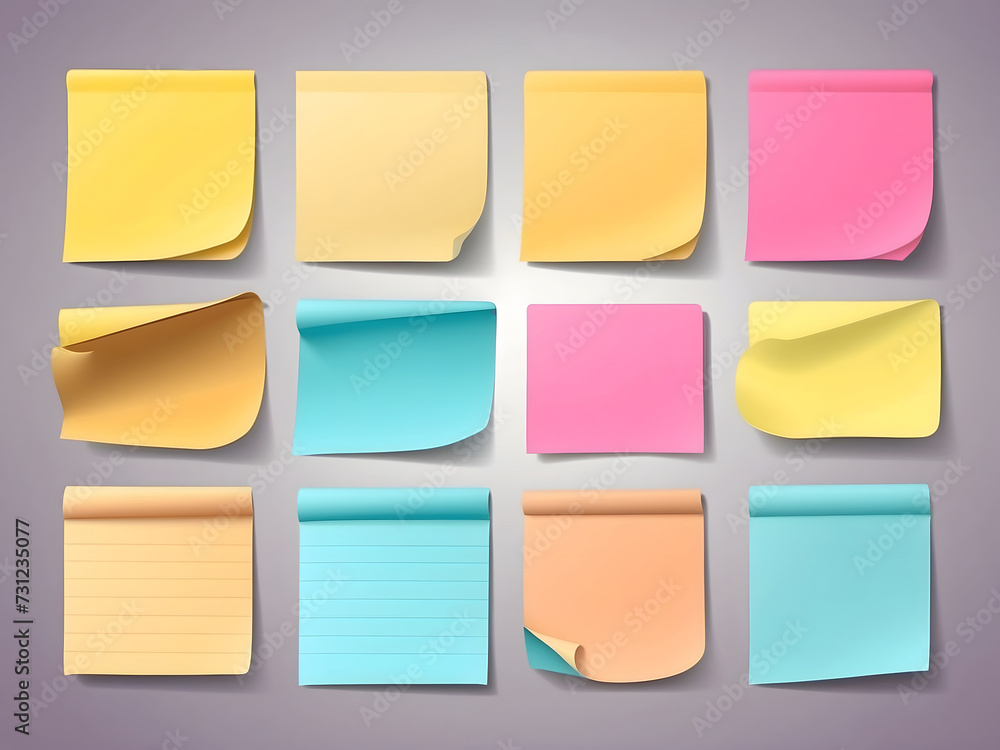 Blank sticky notes with shadows. Office paper sticker with a curled ...