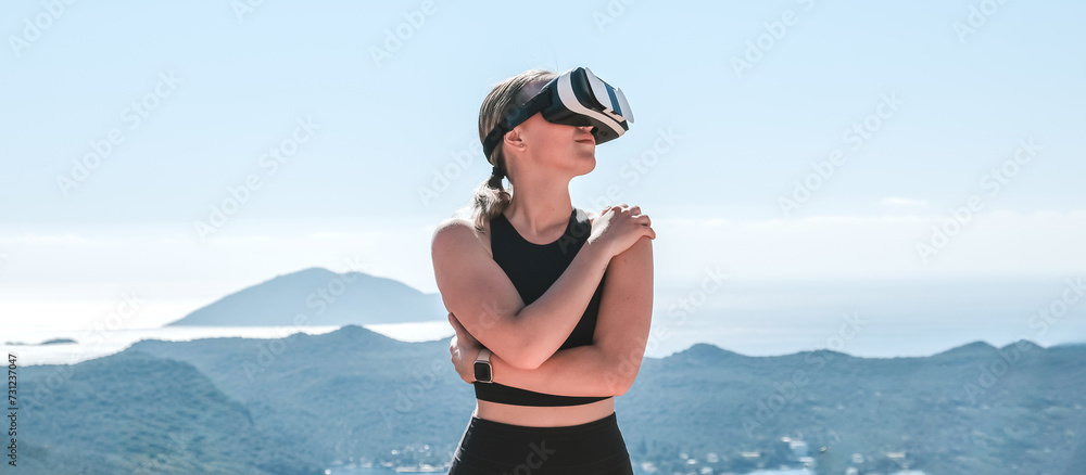 Mental health, self-care, self-love.woman VR headset hugs herself ... Mental health, self-care, self-love.woman VR headset hugs herself ...