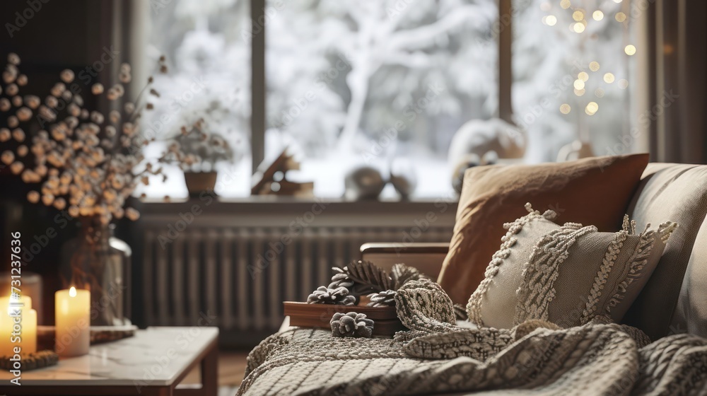 Warm and cozy interior room radiating a wintery ambiance, perfect for ...