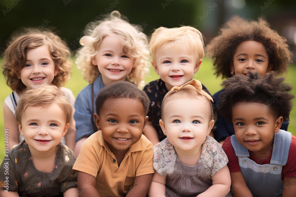 various races the baby shows a happy facial expression, showing unity ...