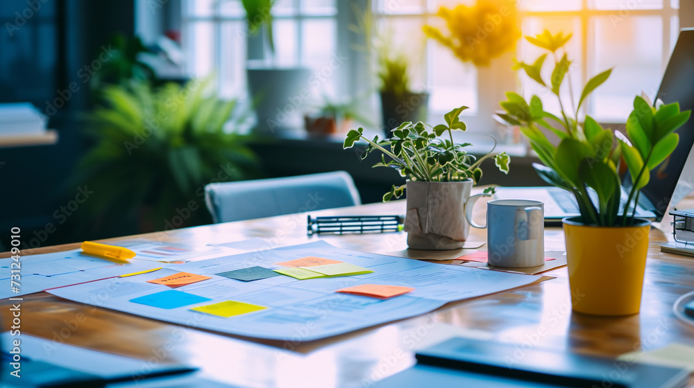 A creative layout of a business model canvas on a modern workspace ...