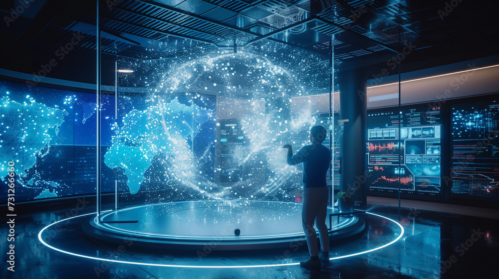 futuristic weather forecast studio, holographic weather maps floating ...