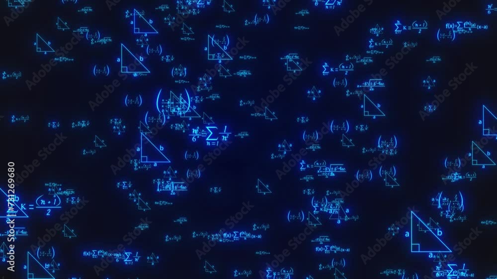 Equation Math Flying On Black Background. Animation Of Mathematics ...