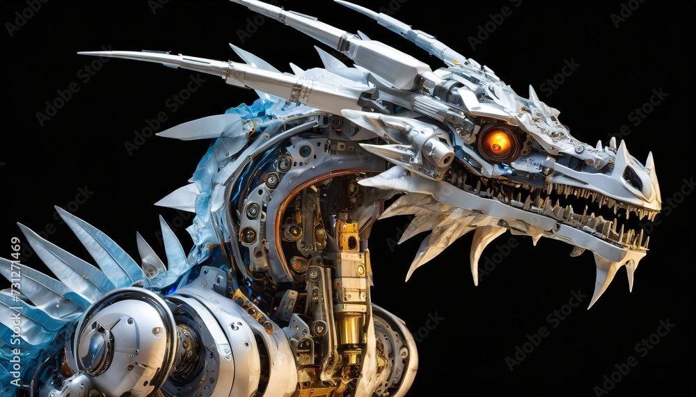 epic robot phantasy machine dragon as mechanical cyber animal isolated ...