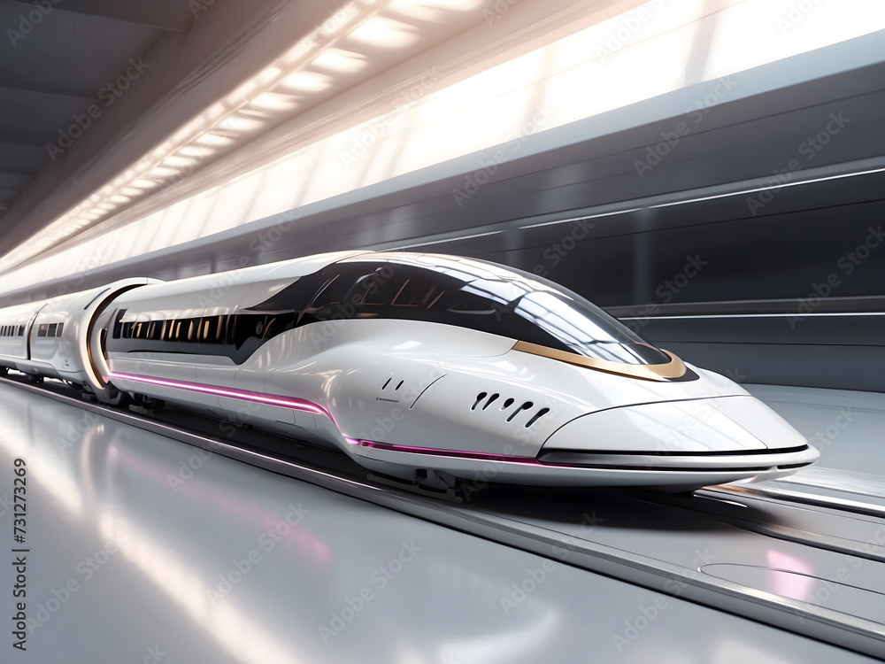 futuristic bullet train or hyperloop ultrasonic train capsule with a ...