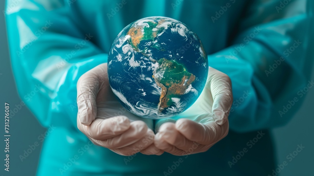 Frontline Healthcare Worker Presenting Earth, Highlighting Global ...