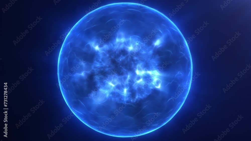 Abstract neon glowing blue bright digital high-tech futuristic plasma ...