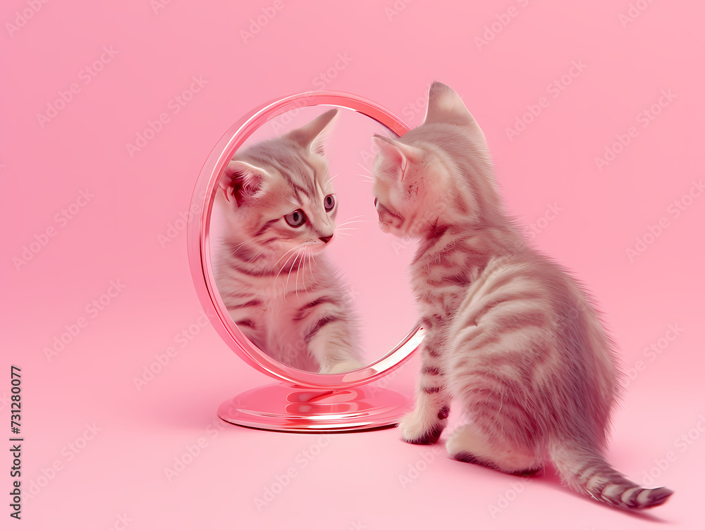 Cat in the Mirror: Reflection of Feline Curiosity, Kitten Looking In ...