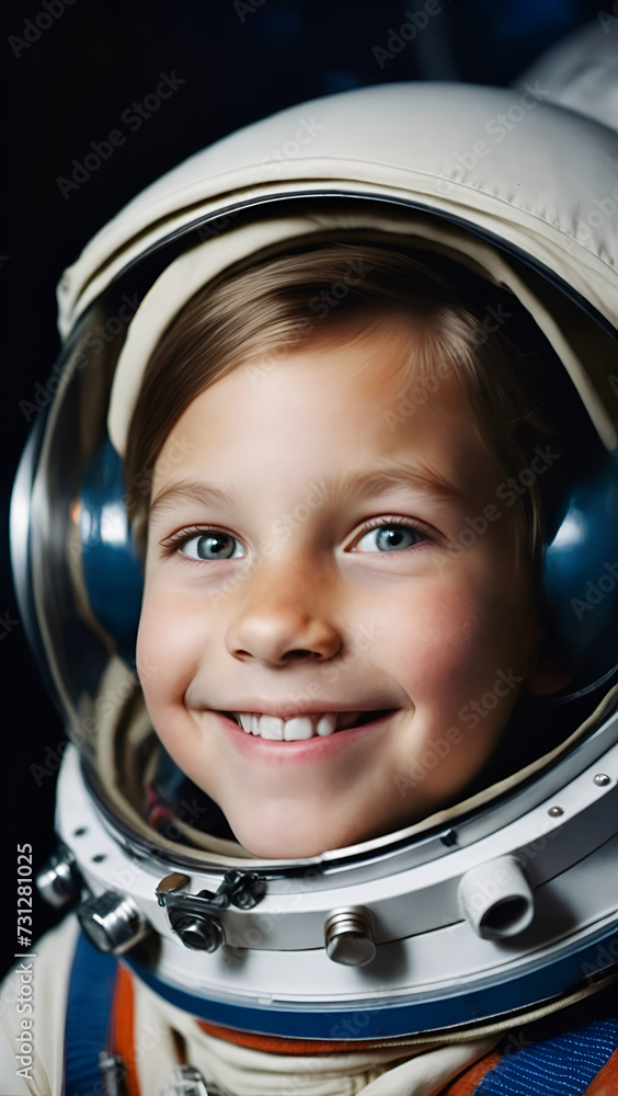 Astronaut kid. Child wearing astronaut suit in spaceship. Child ...