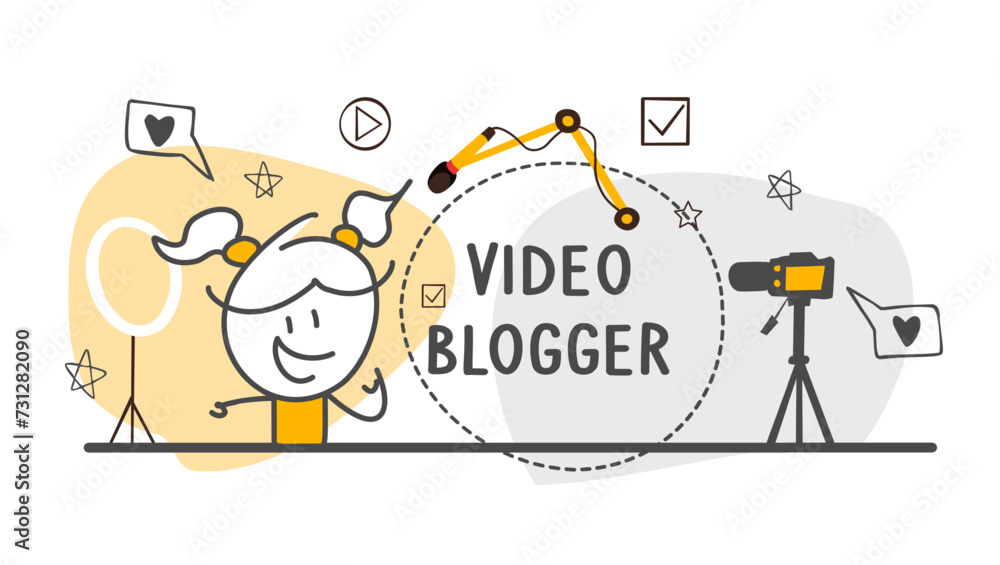 Stick figures. Social media, influencer. Isolated on white background ...