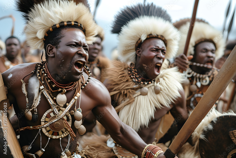 Zulu warriors in battle Stock Illustration | Adobe Stock