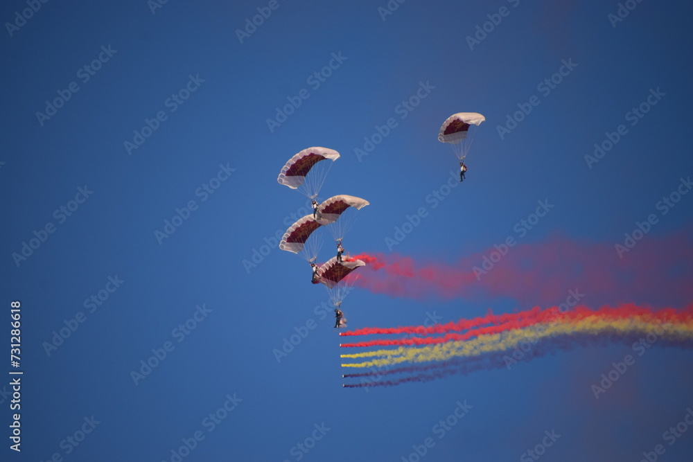 Airshow showcasing parachutes paramotor skydiving show with colors ...