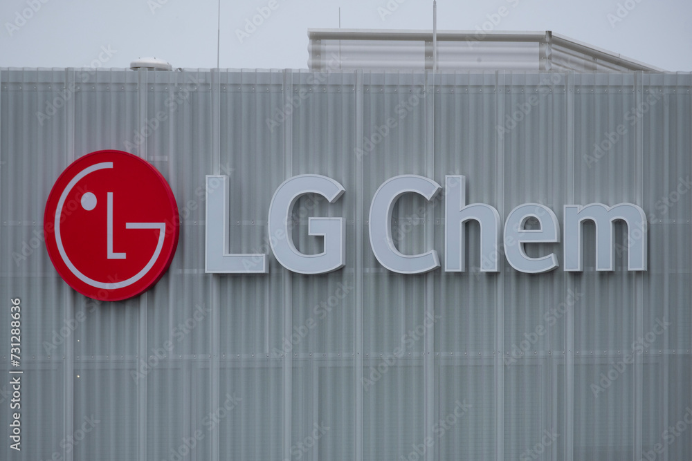 Advertising LG Chem logotype, global chemical company, materials for ...