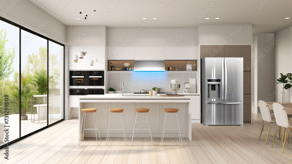 Streamlined kitchen with sleek, modern appliances beautifully connected ...