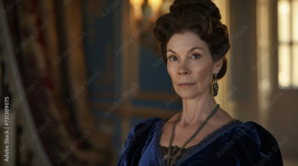A distinguished woman in her 50s exudes regal elegance, with a ...