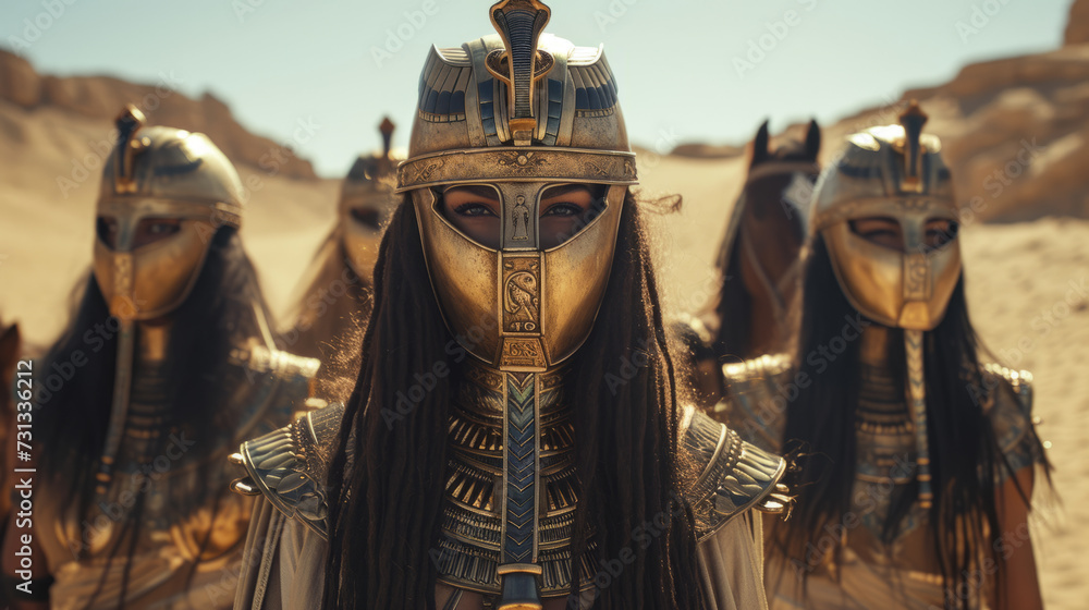 Ancient Egyptian army of elite female warriors with golden helmets ...