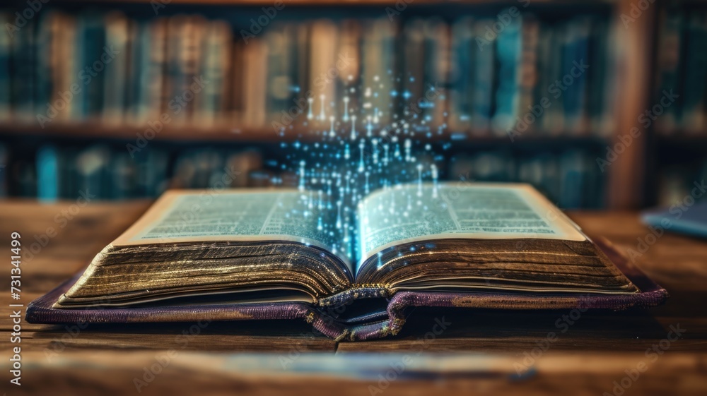 book transforming into a digital e-book, reflecting the evolution of ...