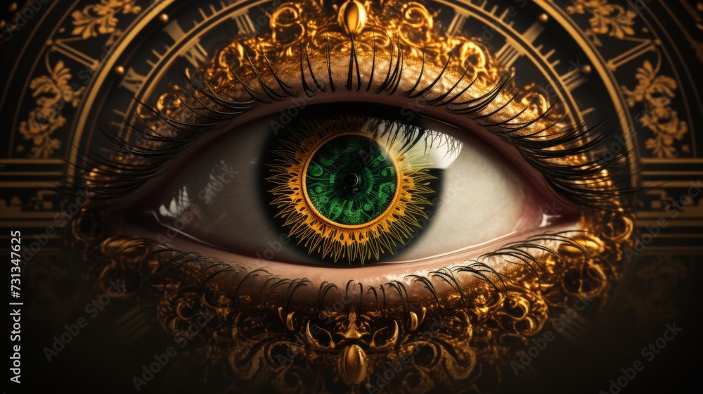 Futuristic digital artwork of all seeing human eye blending organic and ...