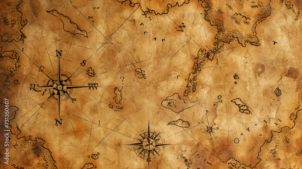 An authentic, weathered texture of a pirate's treasure map, inspiring a ...
