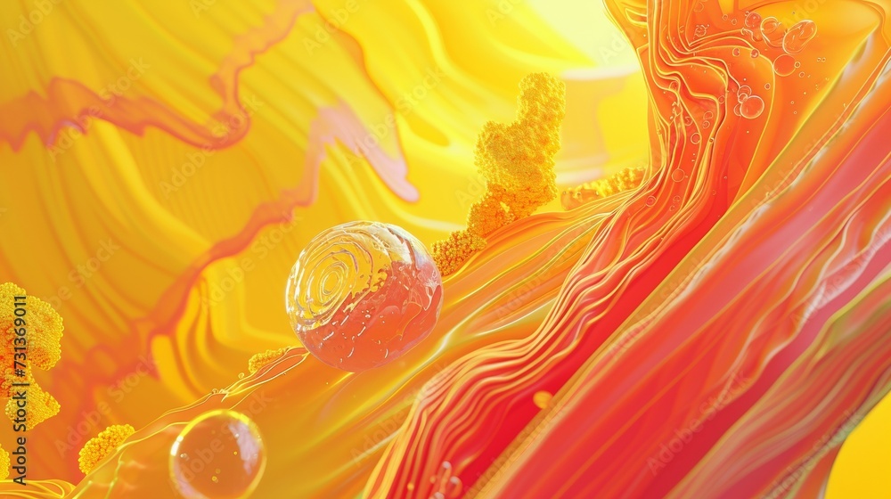 3D render of a dynamic motion graphic on a bright yellow background ...