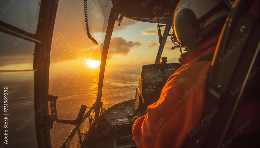 Inside helicopter photo of pilot in the Rotorcraft cockpit dressed ...