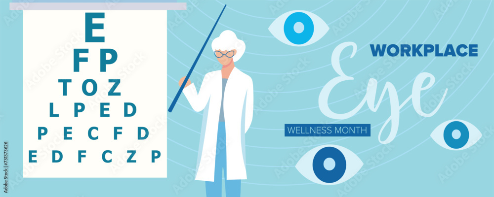 Banner for Workplace Eye Wellness Month with eye test chart and ...