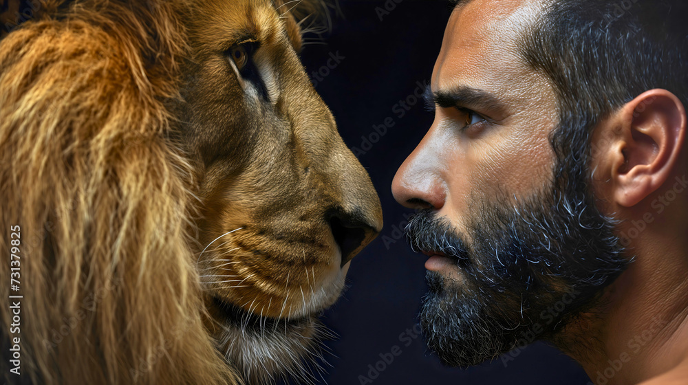 Side view closeup of a handsome adult man with black beard standing ...