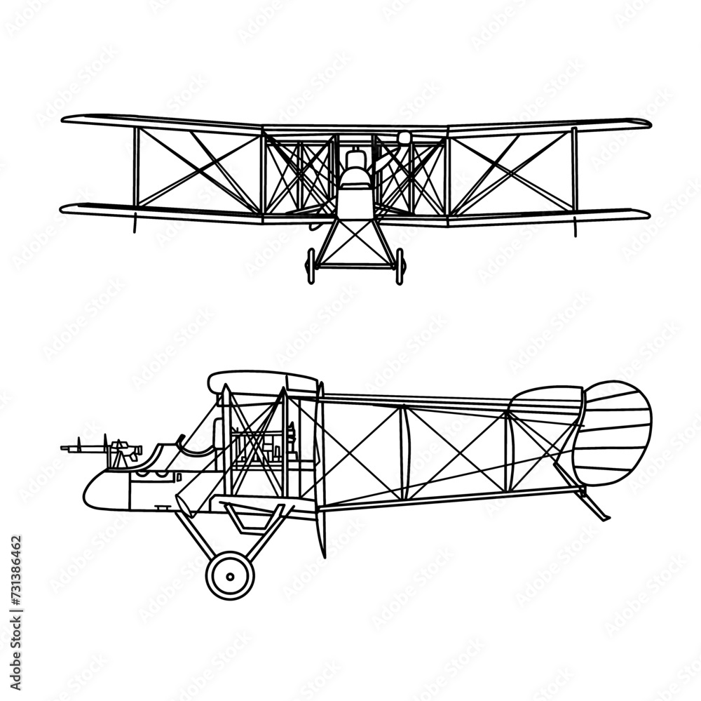 Template vector drawing of 1900's Air Force plane line art, Biplane ...