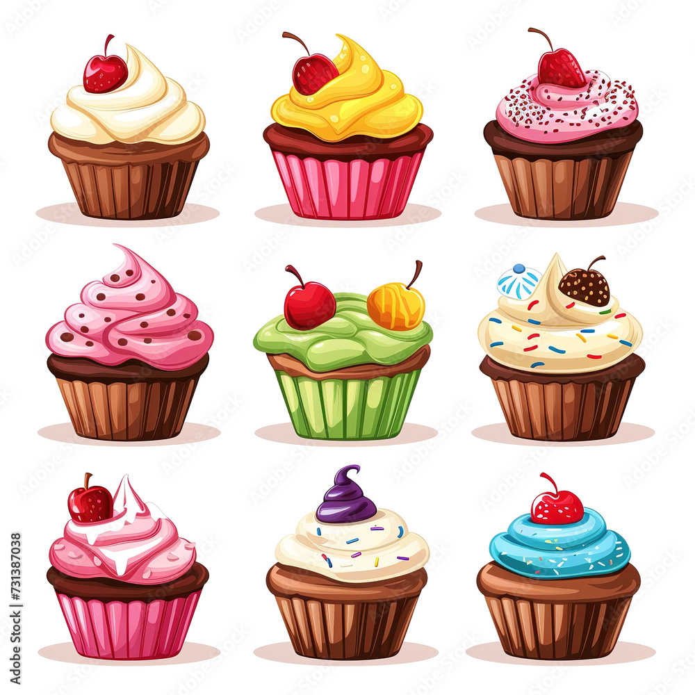 Set of Cartoon Cupcakes Vector Illustration PNG Image Stock ...