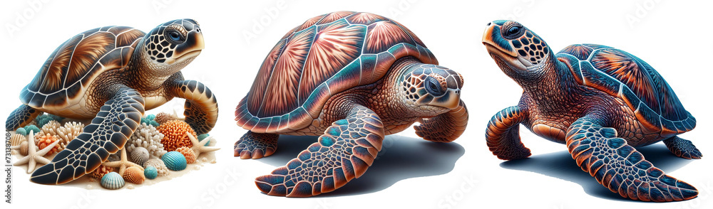 Sea turtle. Realistic, artistic, colored drawing of a sea turtle on a ...