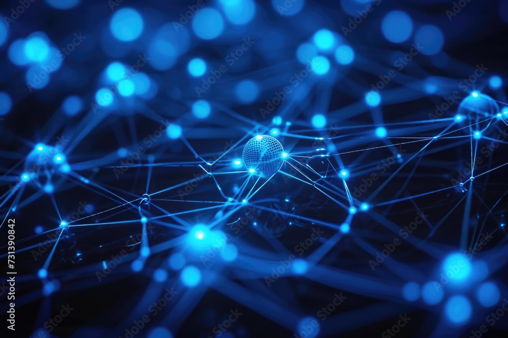 Complexity In Connections An Abstract Portrayal Of Bright Blue Nodes And Lines Symbolizing A