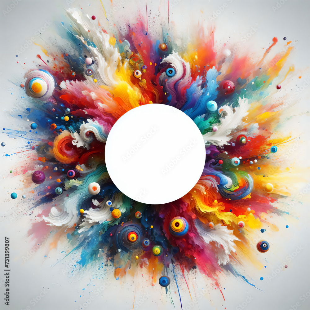 Circular frame with free white space abstract art depicts explosion of ...
