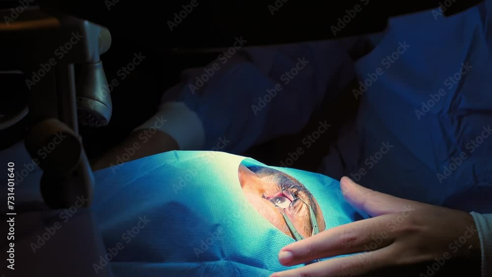 Laser vision correction. A patient and team of surgeons in the ...