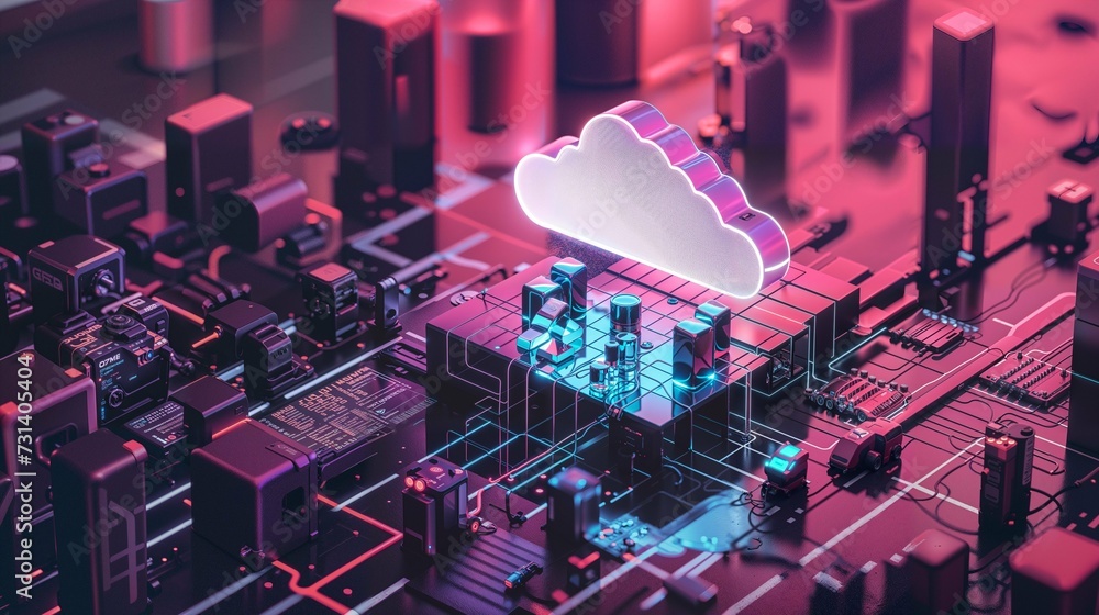 3D rendered visualization of cloud computing with a stylized cloud ...
