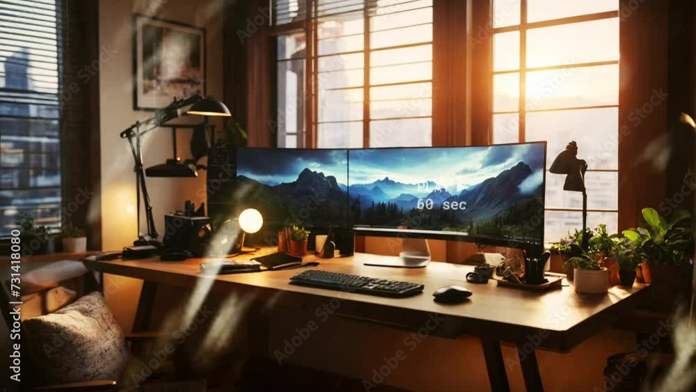 workspace with computer settings and beautiful natural houseplants ...