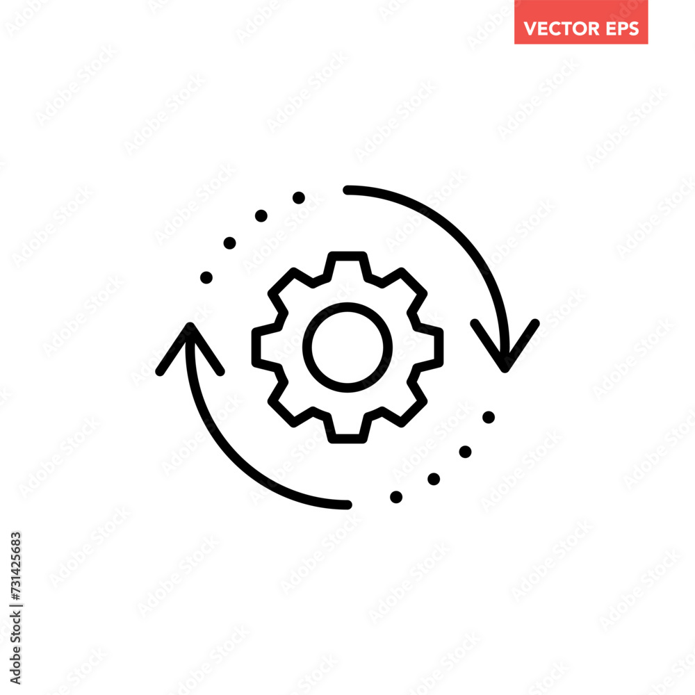 Black single round reset system line icon, simple cog wheel process ...
